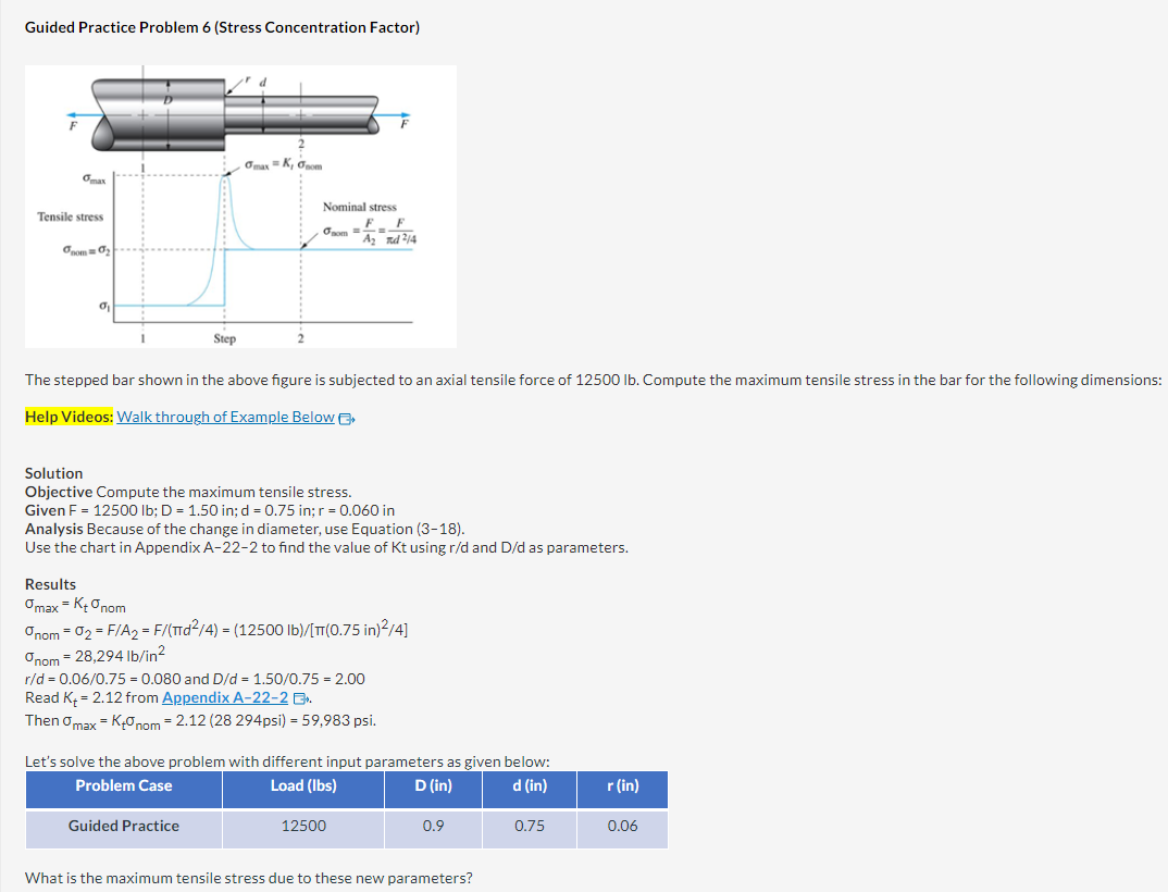 Solved Guided Practice Problem 6 (Stress Concentration | Chegg.com