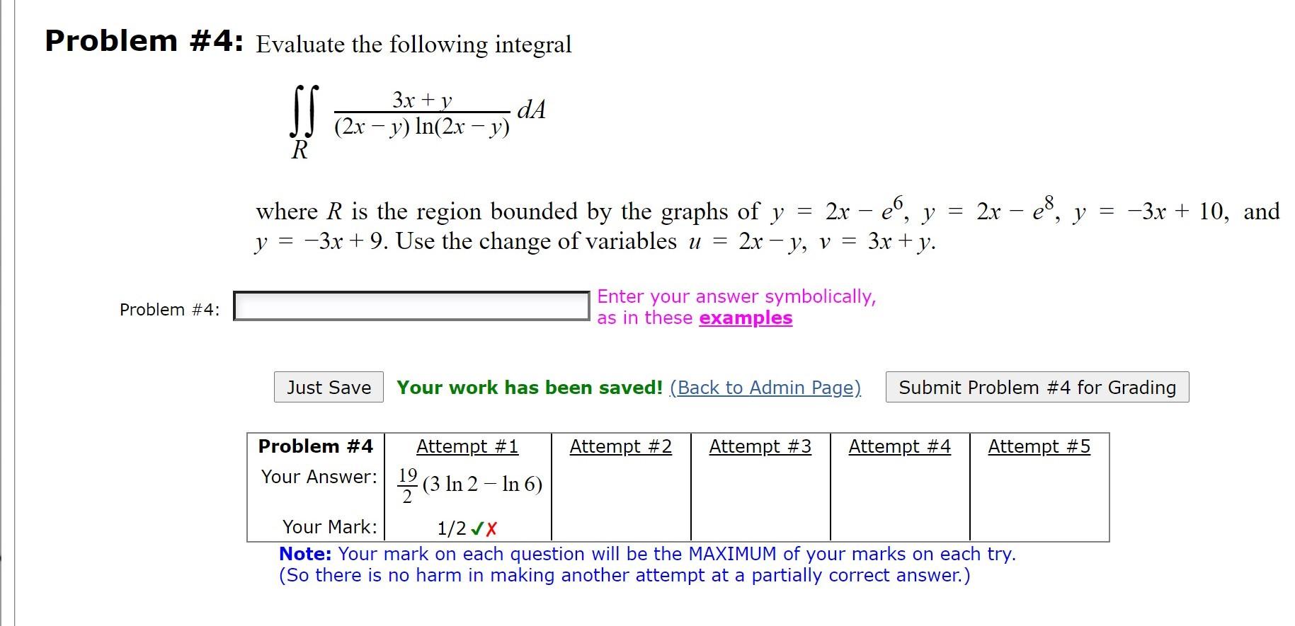 Solved Problem #4: Evaluate the following integral 3x + y dA | Chegg.com