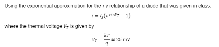 Solved Using the exponential approximation for the i-v | Chegg.com