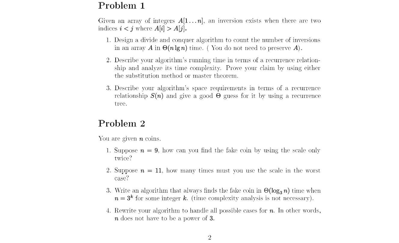 Solved Problem 1 Given an array of integers Aſi...n], an | Chegg.com