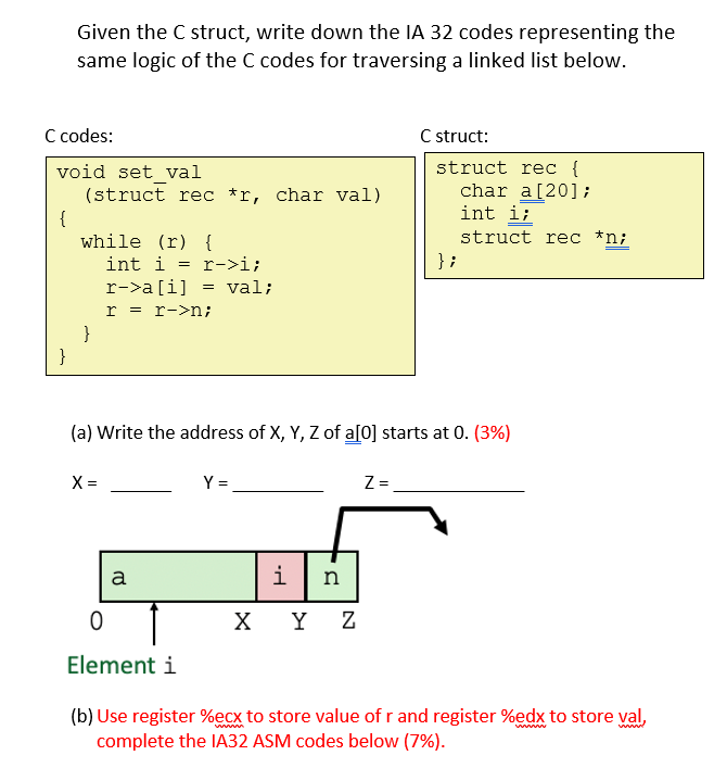Given the C struct, write down the IA 32 codes | Chegg.com