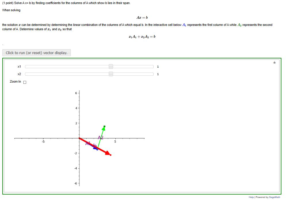 Solved (1 point) Solve Ax=b by finding coefficients for the | Chegg.com