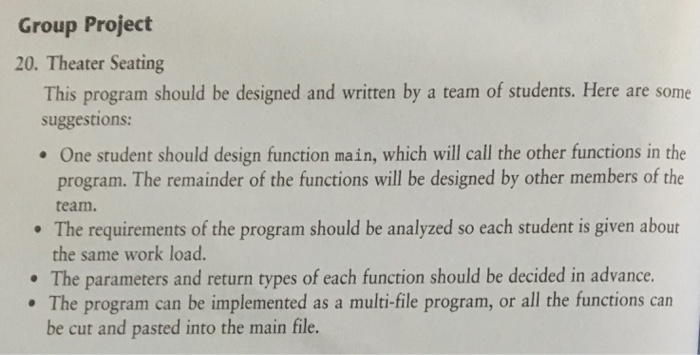 Solved Group Project 20. Theater Seating This program should | Chegg.com