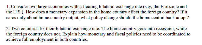 Solved 1. Consider two large economies with a floating | Chegg.com