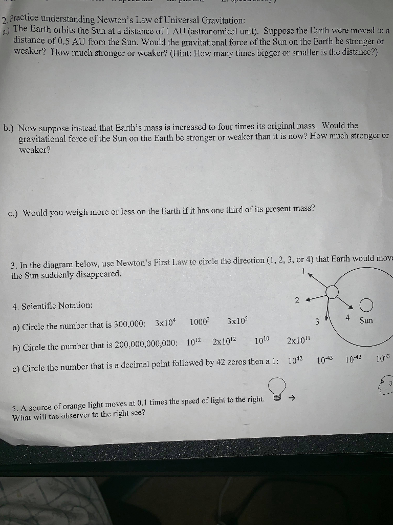 Solved 2 Practice understanding Newton's Law of Universal | Chegg.com