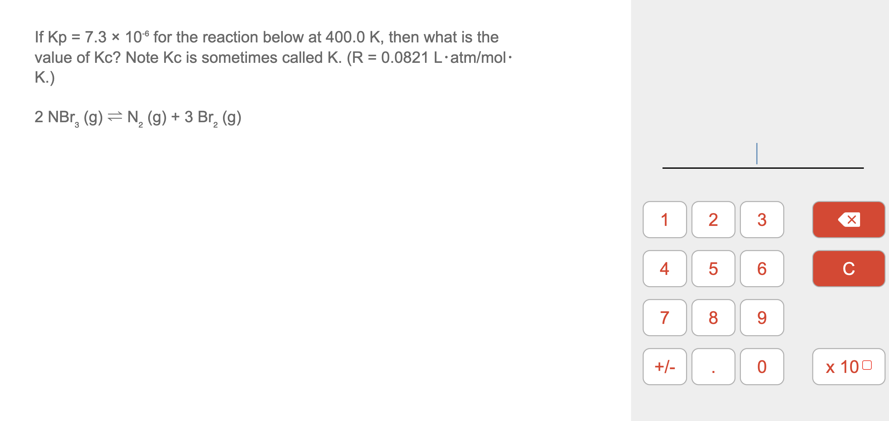 Solved If Kp=7.3×10−6 for the reaction below at 400.0 K, | Chegg.com
