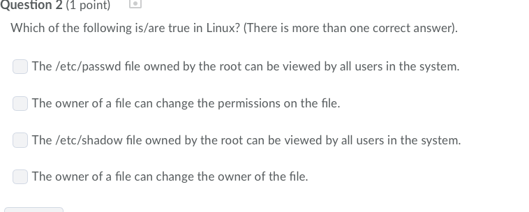 Solved Question 1 1 Point What Is The Octal Permission