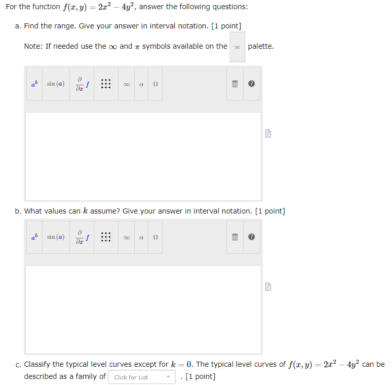 For the function f(x,y)=2x2−4y2, answer the following | Chegg.com