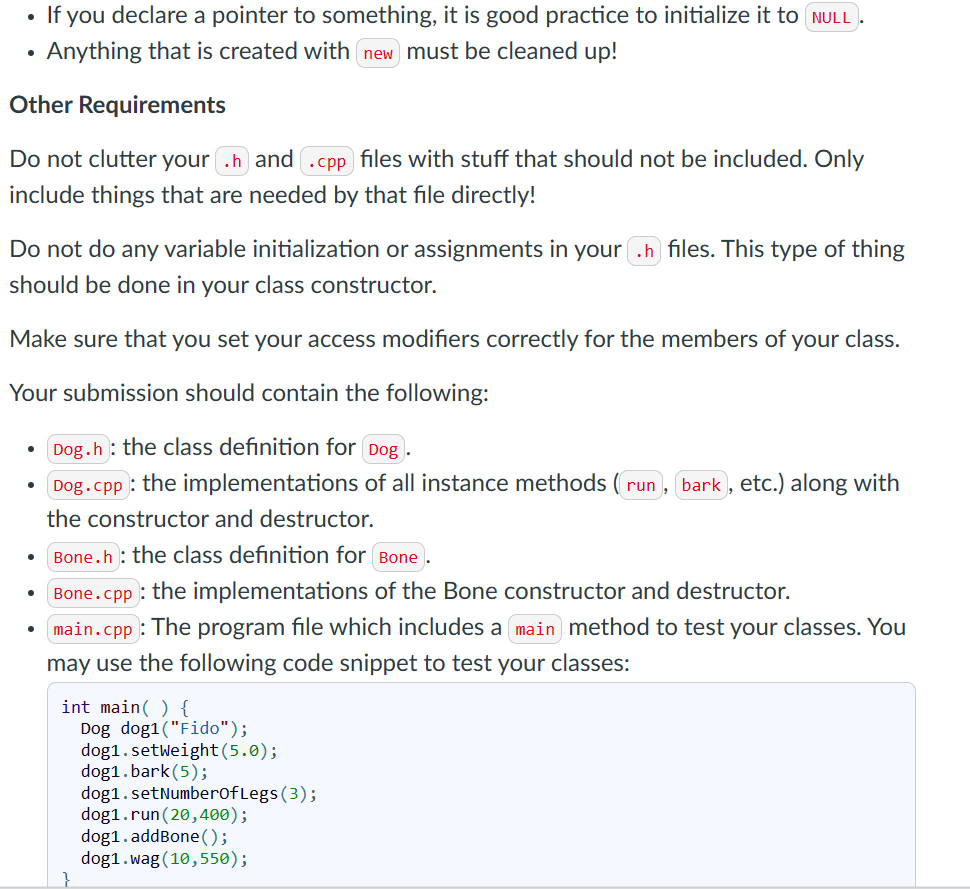 Solved Write a class called in C++. Dogs have attributes | Chegg.com