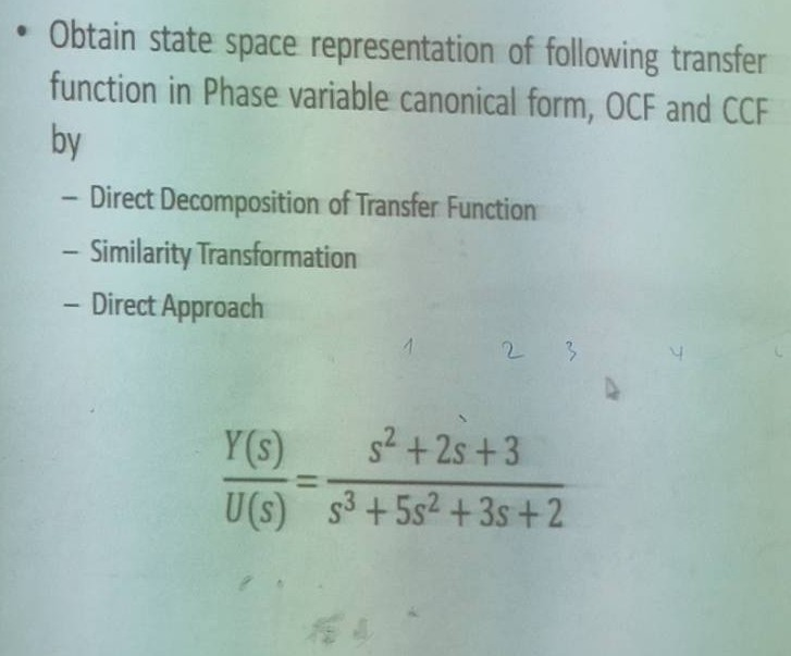 Solved Obtain state space representation of followimh | Chegg.com