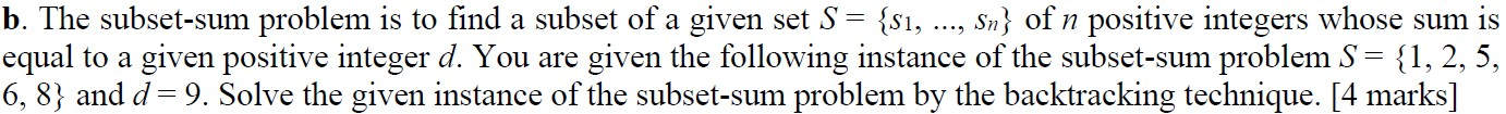 Solved b. The subset-sum problem is to find a subset of a | Chegg.com