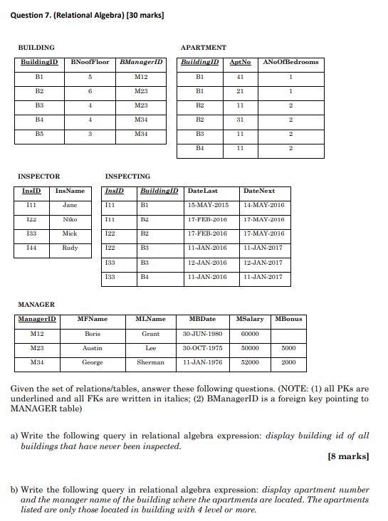 Solved c) List the outcome of the relational algebra queries | Chegg.com