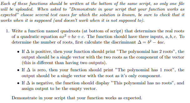 Solved Each of these functions should be written at the | Chegg.com