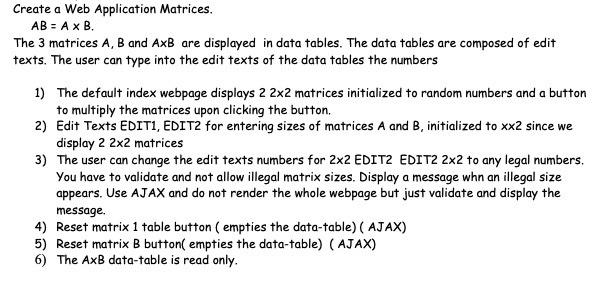 Solved Create a Web Application Matrices. AB=A×B. The 3 | Chegg.com