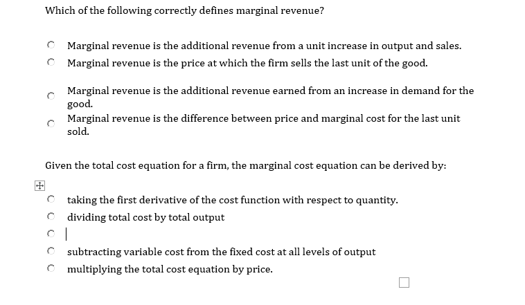 Solved Which of the following correctly defines marginal | Chegg.com