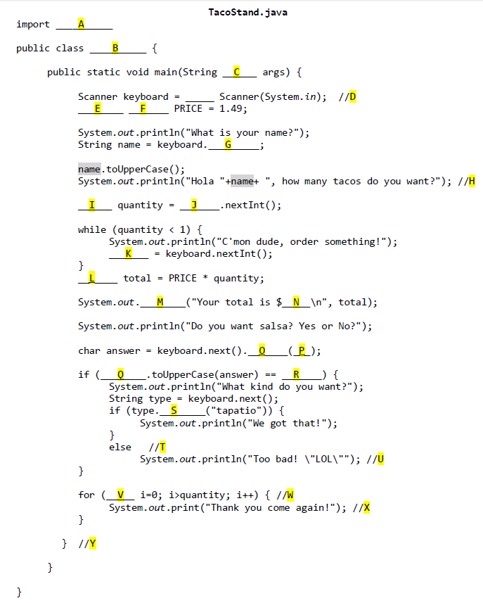 Solved TacoStand.java import public class public static void | Chegg.com