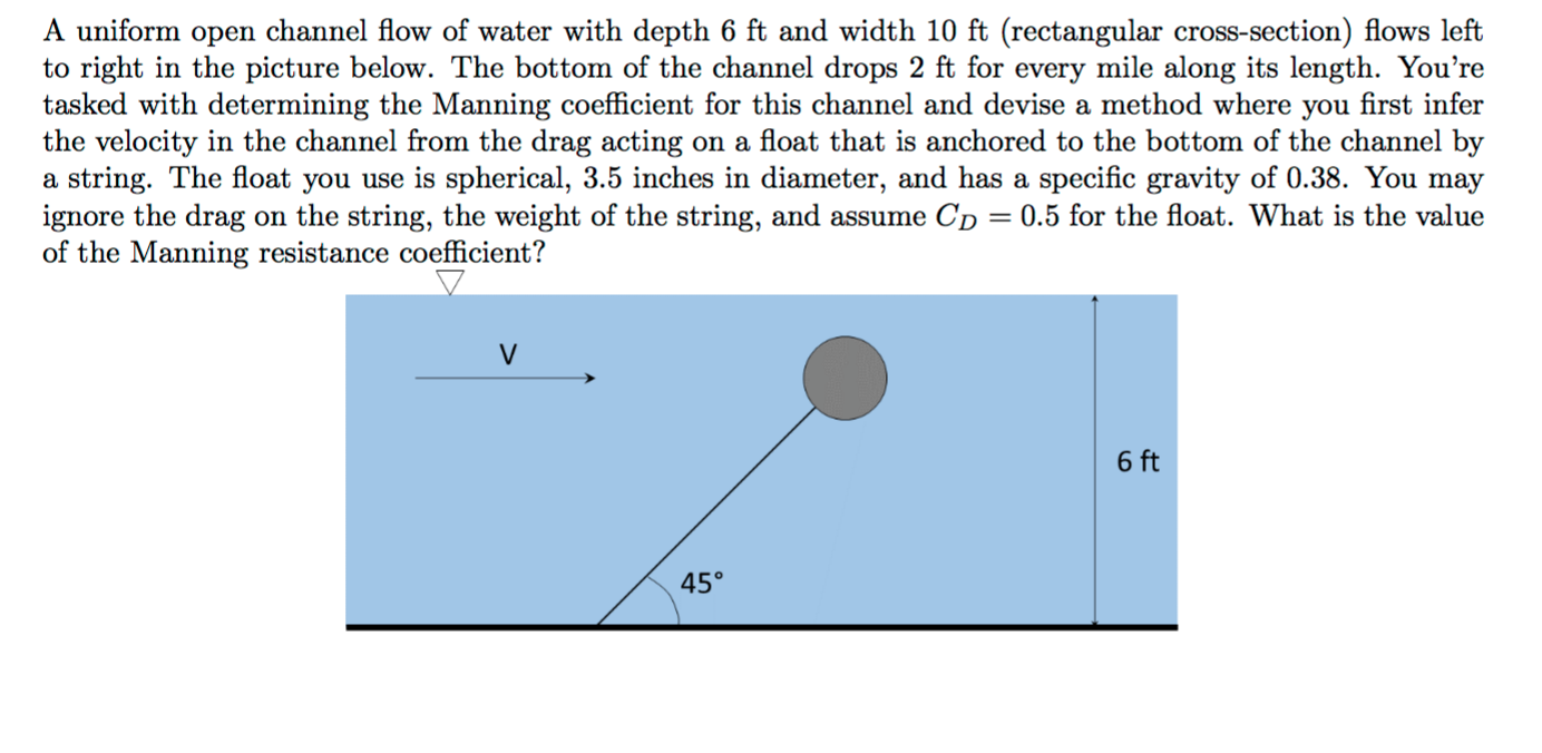 Solved A uniform open channel flow of water with depth 6 ft | Chegg.com