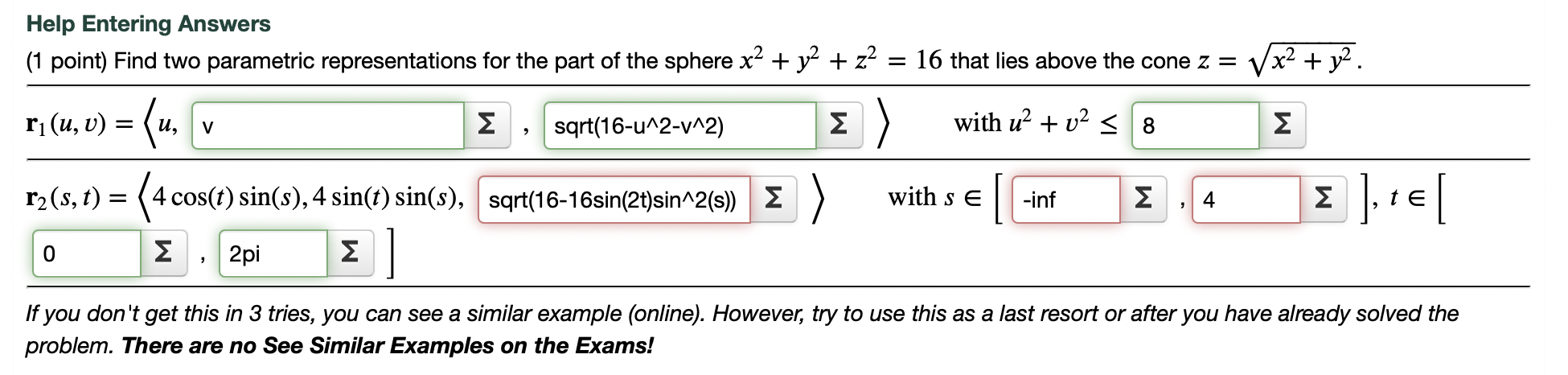 Solved Help Entering Answers (1 point) Find two parametric | Chegg.com