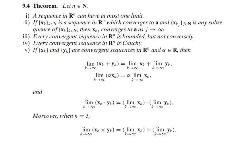 Solved 9.4 Theorem. Let ne N. i) A sequence in R” can have | Chegg.com