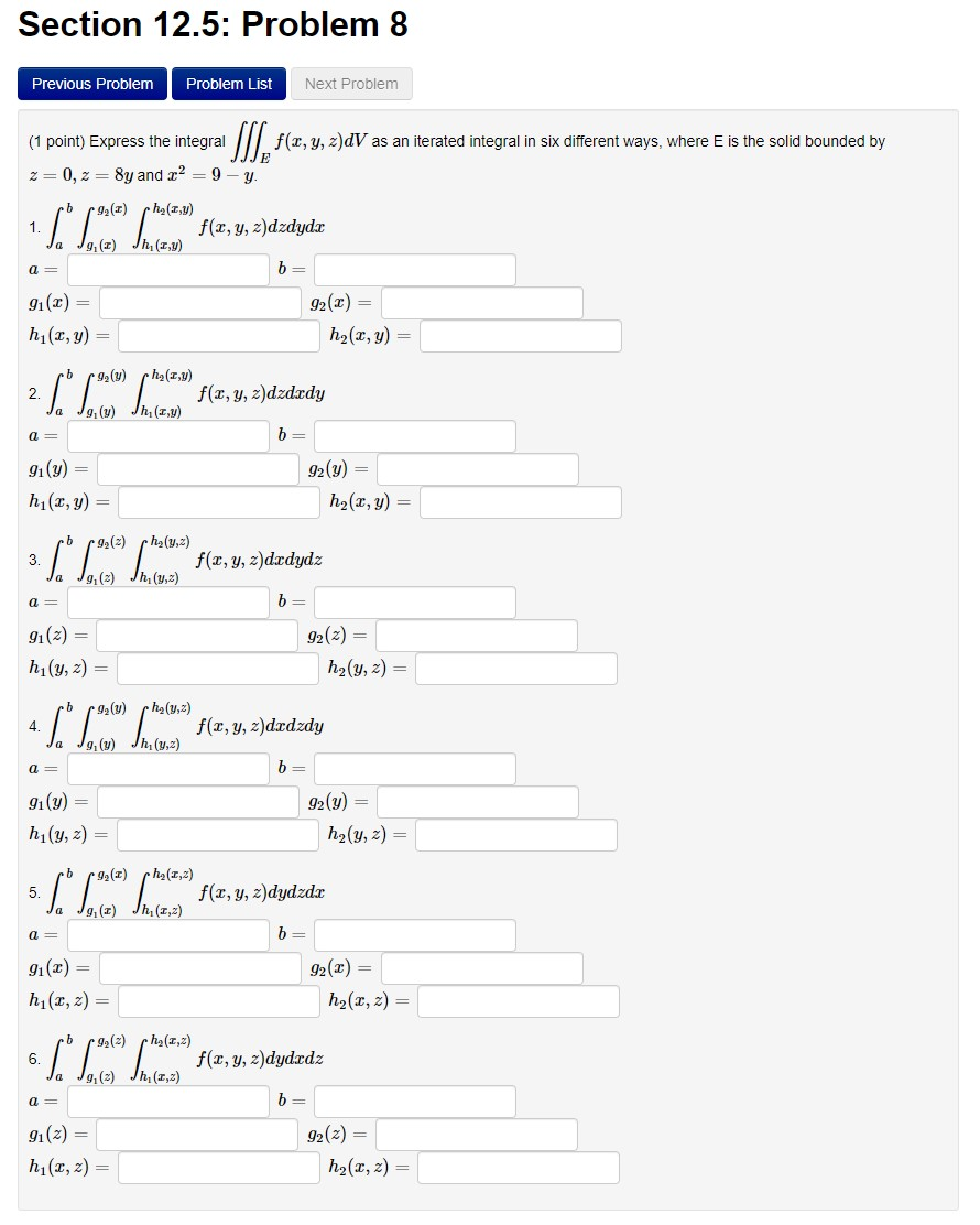 Solved Section 12.5: Problem 8 Previous Problem Problem List | Chegg.com
