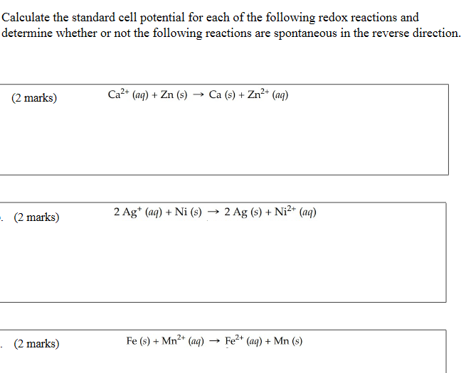 Solved Calculate the standard cell potential for each of the | Chegg.com