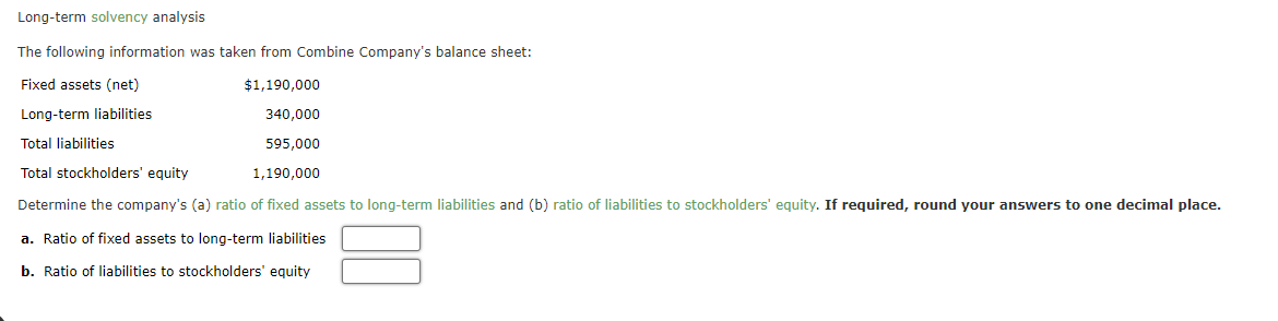 Solved Long-term solvency analysis The following information | Chegg.com