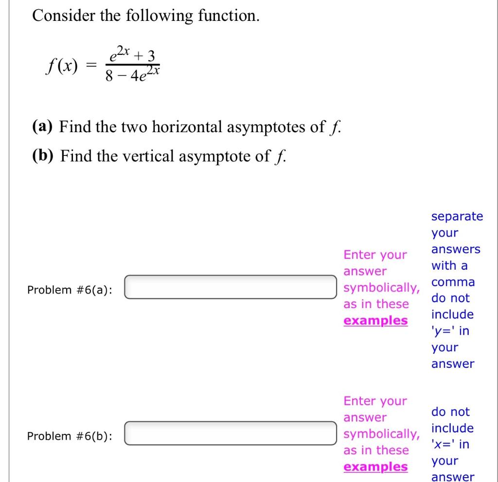Solved Consider the following function. e2x + 3 = f(x) = 8 - | Chegg.com