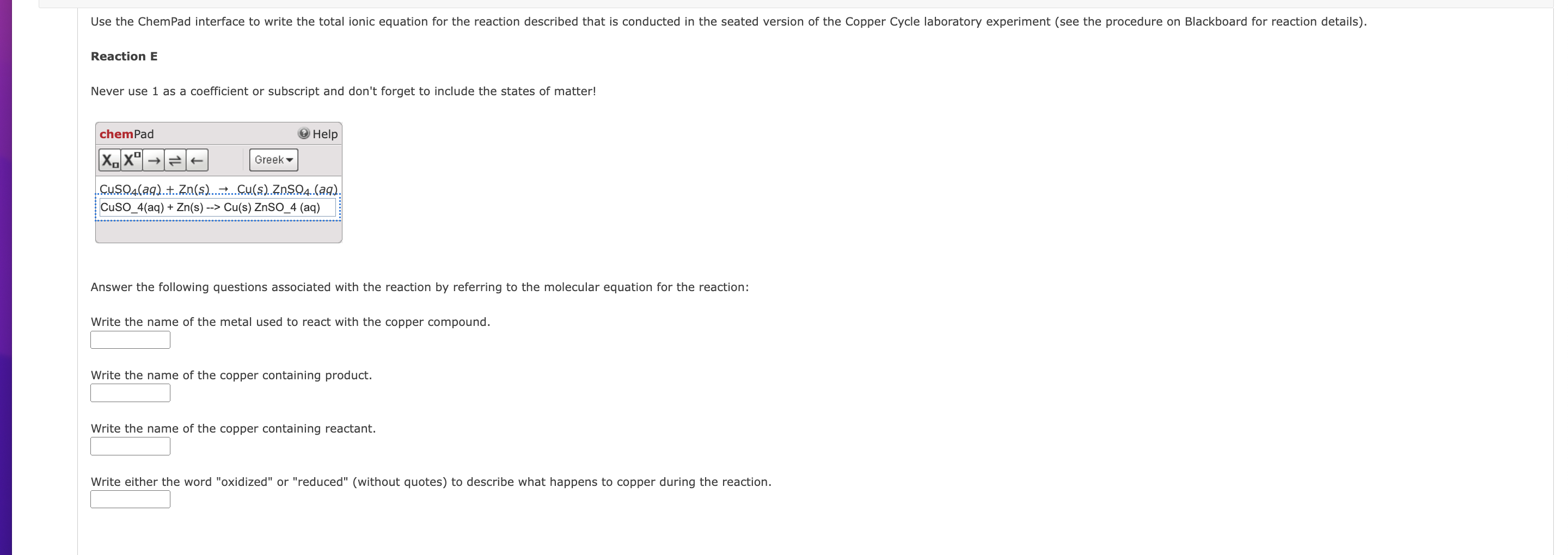 Solved Reaction E Never use 1 as a coefficient or subscript | Chegg.com