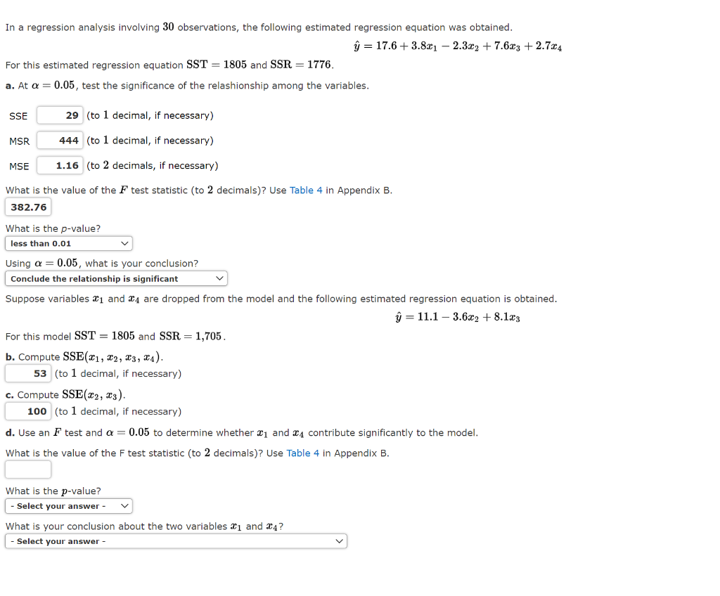 Solved In a regression analysis involving 30 observations, | Chegg.com