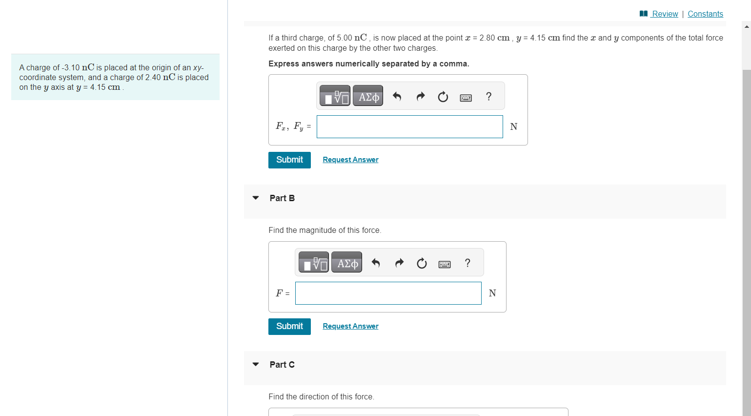 Solved A charge of -3.10nC ﻿is placed at the origin of an | Chegg.com