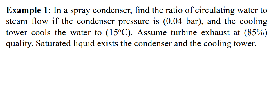 Solved Example 1: In a spray condenser, find the ratio of | Chegg.com