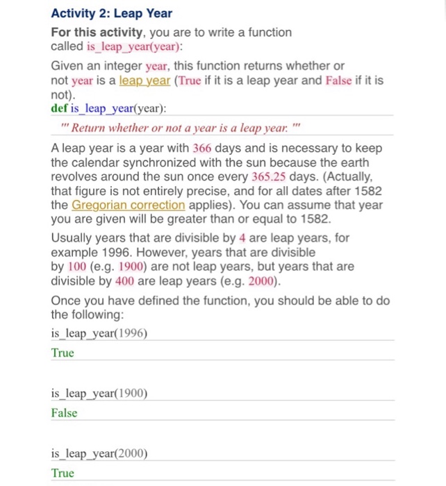 Solved Activity 2: Leap Year For this activity, you are to | Chegg.com
