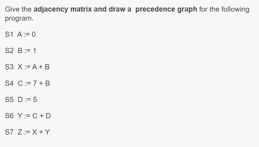 Solved Give the adjacency matrix and draw a precedence graph | Chegg.com