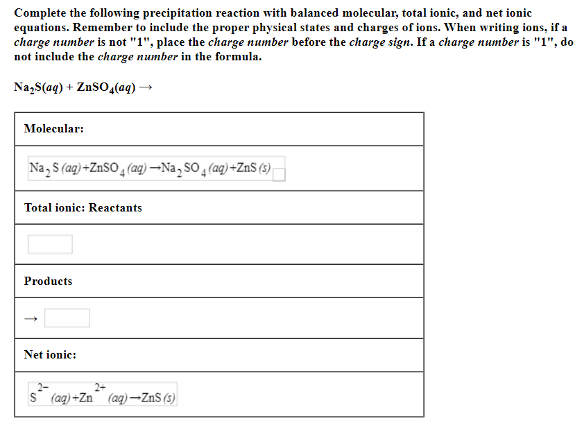 Solved Complete the following precipitation reaction with | Chegg.com