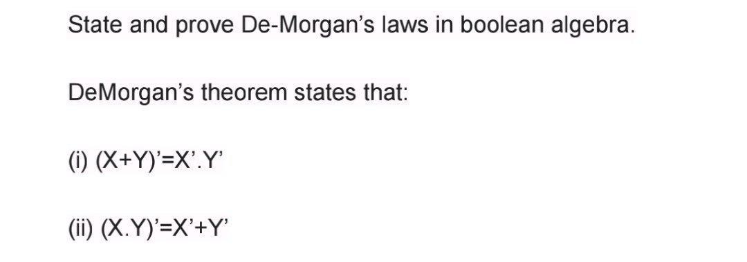 Solved State and prove De-Morgan's laws in boolean algebra. | Chegg.com