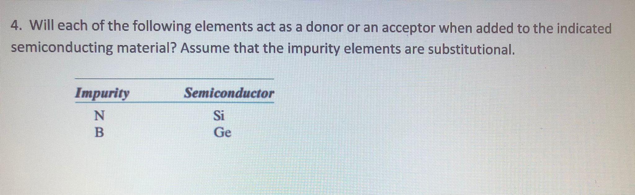 Solved 4. Will each of the following elements act as a donor | Chegg.com