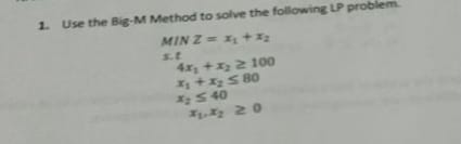 Solved Use the Big-M Method to solve the following U | Chegg.com