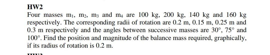 Solved HW2 Four masses mi, m2, mz and m4 are 100 kg, 200 kg, | Chegg.com
