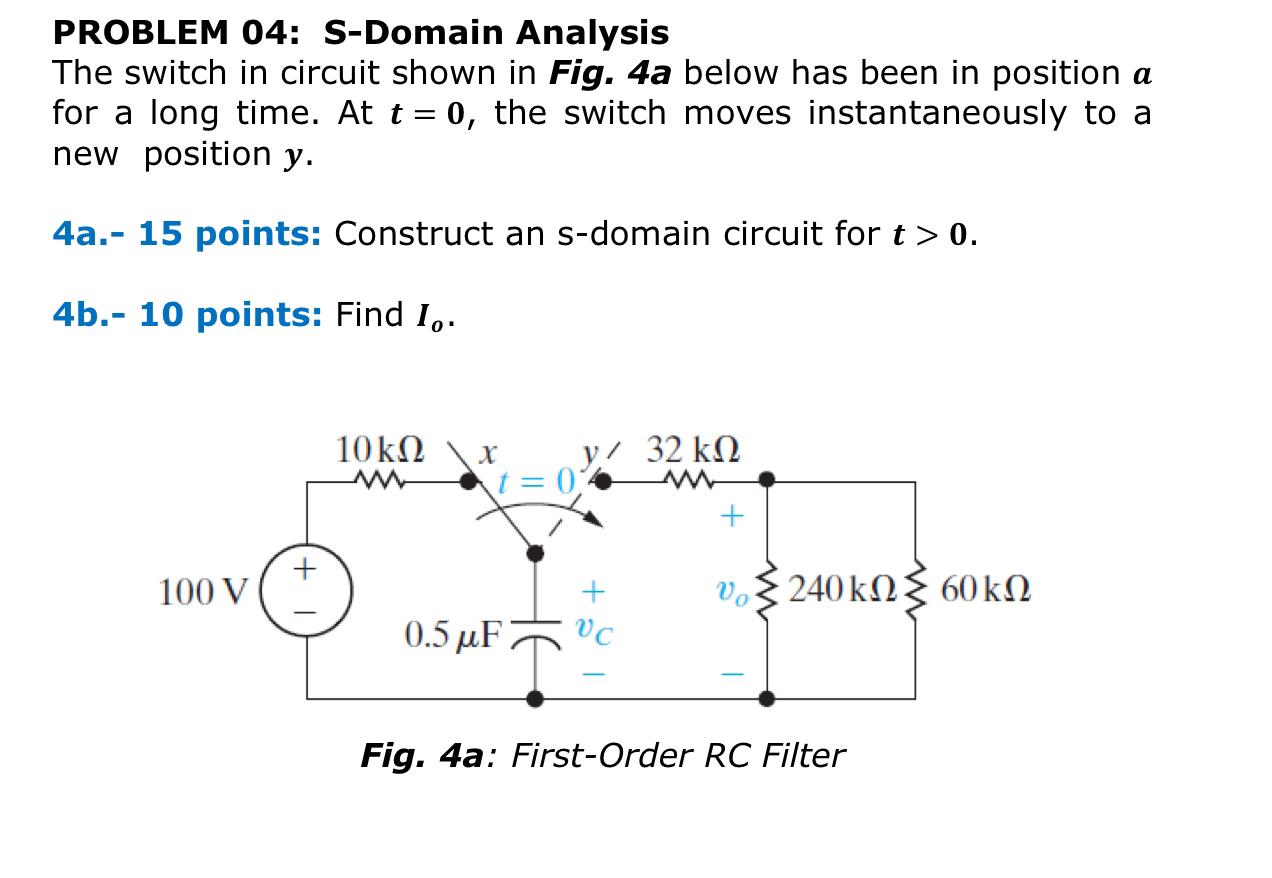 Solved PROBLEM 04: S-Domain Analysis The switch in circuit | Chegg.com