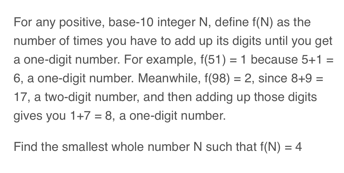Solved For any positive, base-10 ﻿integer N, ﻿define f(N) | Chegg.com