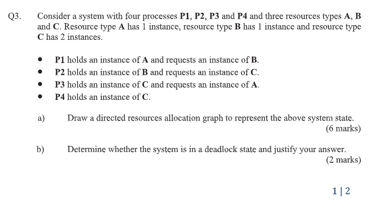Solved Q3. Consider a system with four processes P1, P2, P3 | Chegg.com