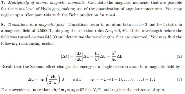 Solved 7. Multiplicity of atomic magnetic moments. Calculate | Chegg.com
