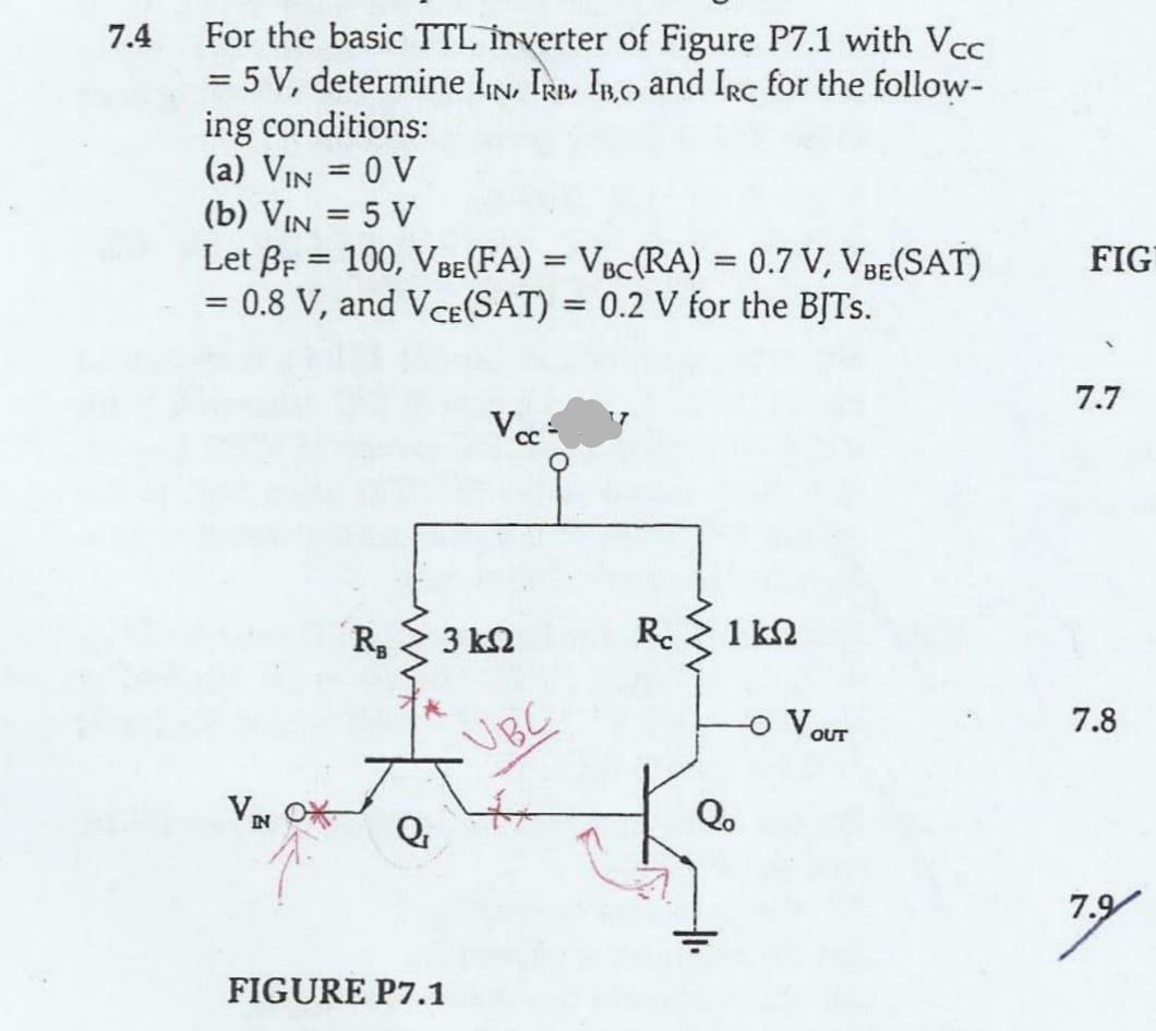 Solved 7.4 For the basic TTL inverter of Figure P7.1 with | Chegg.com
