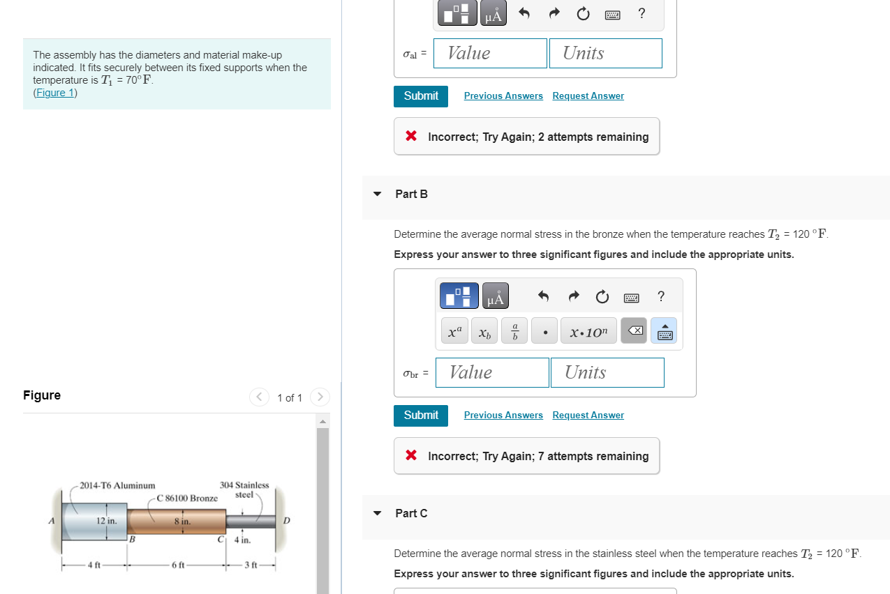 Solved The assembly has the diameters and material make-up | Chegg.com