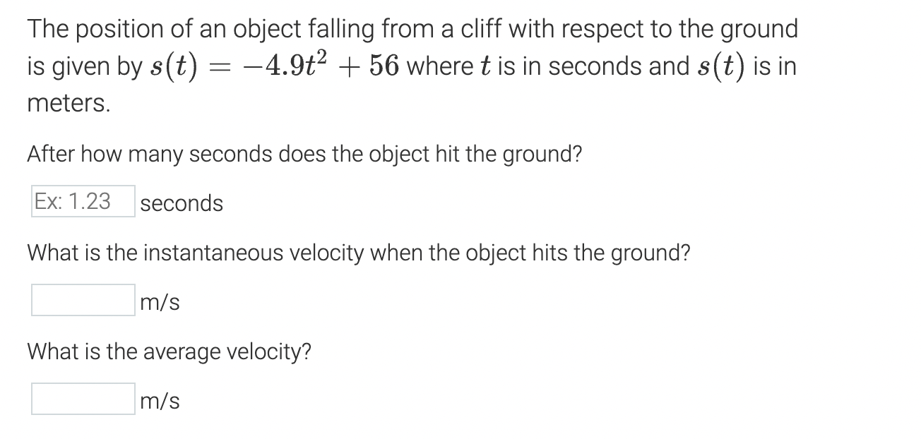 Solved The position of an object falling from a cliff with | Chegg.com