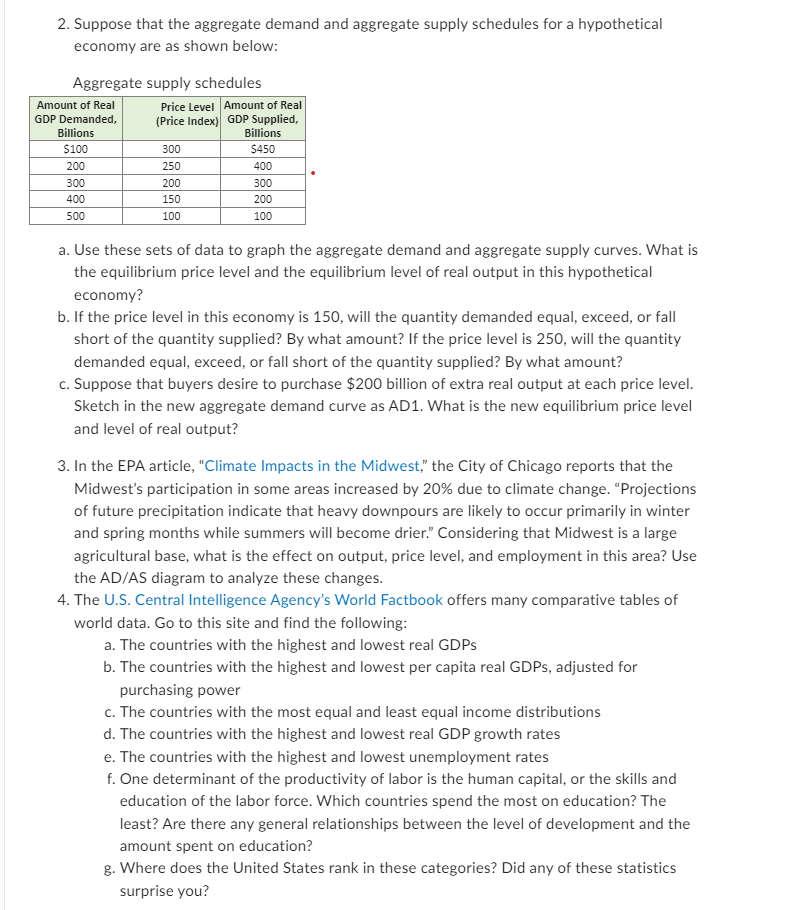 Solved 2. Suppose that the aggregate demand and aggregate | Chegg.com