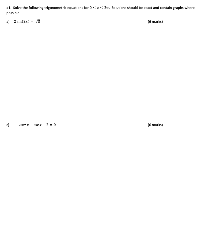 Solved \#1. Solve the following trigonometric equations for | Chegg.com