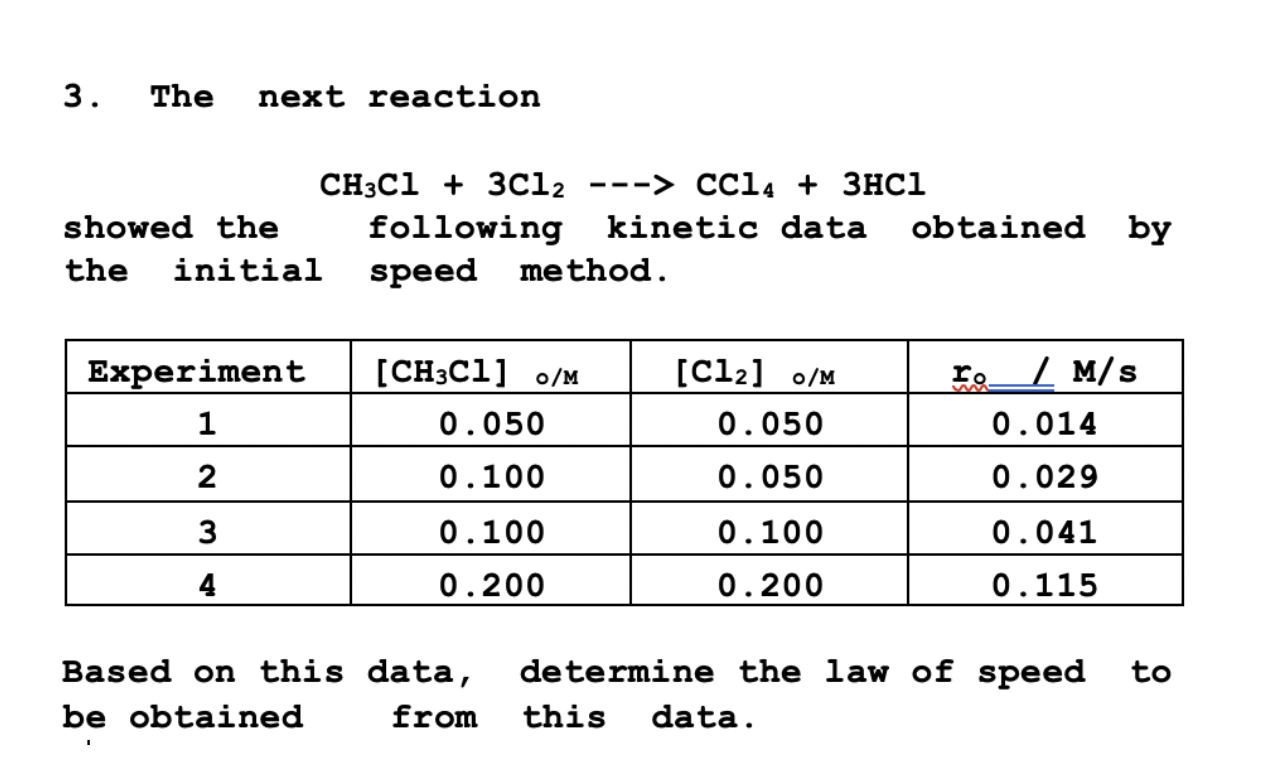 Solved 3. The next reaction CH3Cl + 3Cl2 ---> CCl4 + 3HCl | Chegg.com