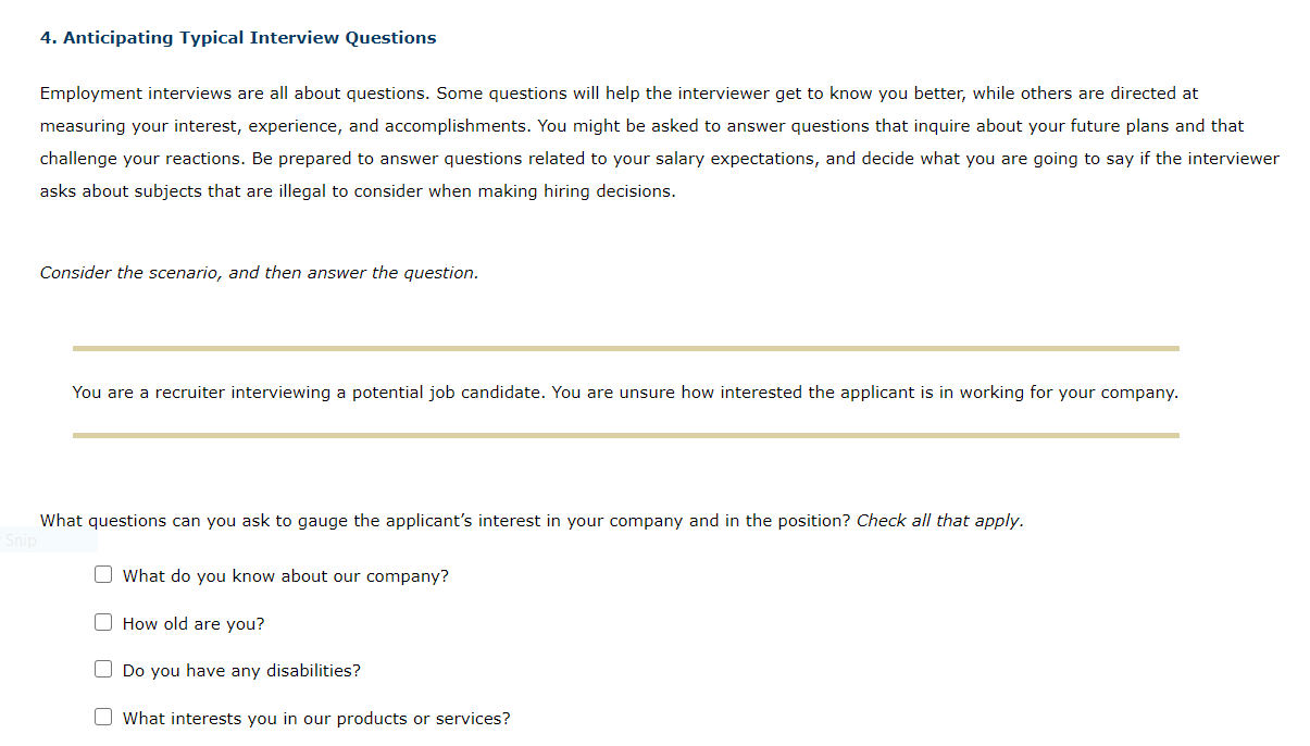 Solved 4. Anticipating Typical Interview Questions | Chegg.com