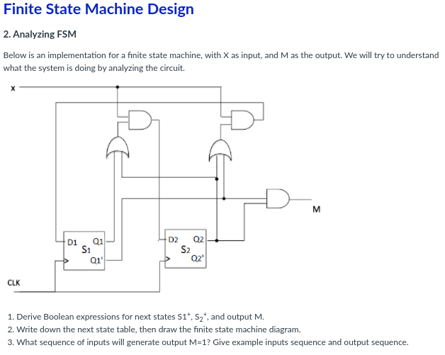 Solved Finite State Machine Design 2. Analyzing FSM Below is | Chegg.com